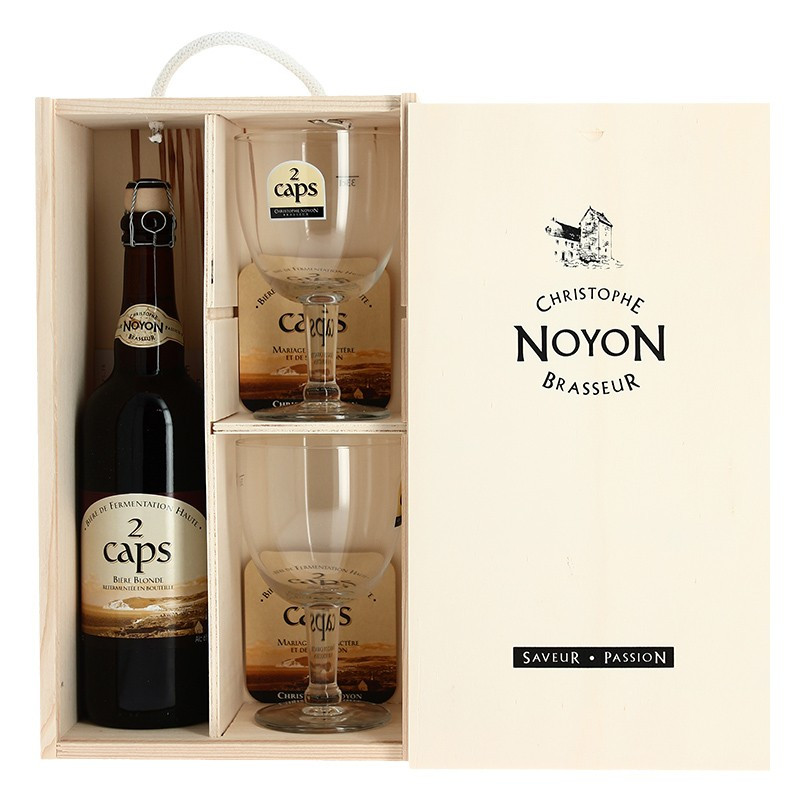 Acheter coffret bière des 2 caps en bois + 2 verres